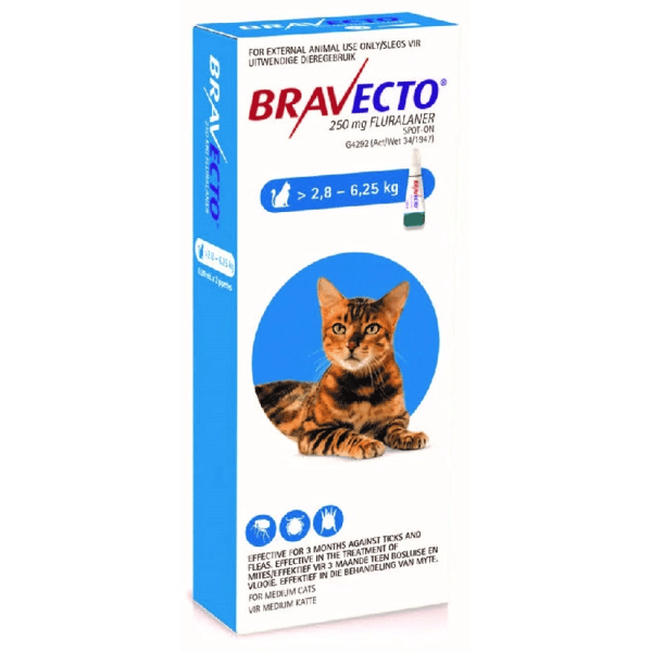 BRAVECTO PLUS GATO 250 mg (2,8-6,25 KG) (AZUL) 1 PIPETA